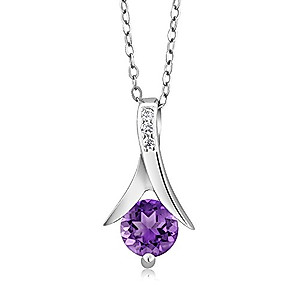 Gem Stone King 925 Sterling Silver Round Cut Purple Amethyst Earrings Pendant Set For Women (2.25 Carat, Gemstone Birthstone, with 18 Inch Silver Chain)