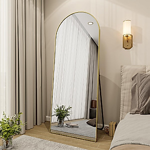 BEAUTYPEAK 65"x24" Arch Floor Mirror, Full Length Mirror Wall Mirror Hanging or Leaning Arched-Top Full Body Mirror with Stand for Bedroom, Dressing Room, Gold