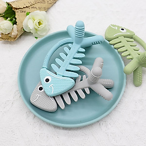 3in1 Infant Toys, Baby Teething Toys 0-3-6-12 Months, Teethers for Babies 3-6 6-12 Months for Teething Relief,Baby Teether Gift,Silicone,Sensory,Baby Toys 0-6 Months,USA Patent Pending,Fish,Turquoise
