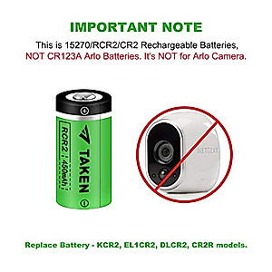 Taken CR2 Rechargeable Batteries with Charger, 3.7V 450mAh CR2 Battery, 8 Pack RCR2 Battery with 4-Ports Charger (Not for Arlo Batteries)