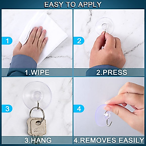 Mudder Suction Cup Hooks Wall Hooks 1.77 Inch Clear Suction Cups with Metal Hooks for Window Glass Kitchen Wall Towel Hooks Hangers Supplies for Christmas Light Decorations(80 Pieces,30 mm)