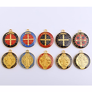 Glary 50pcs of Assorted Epoxy 1 inch Round Saint Benedict Medal Pendant Medal of St. Benedict