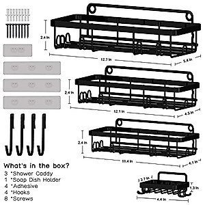 Dulutuxe Shower Caddy Bathroom Organizer Large Size - No Drilling Traceless Adhesive Shower Shelves with 4 Hooks, Wall Mount Stainless Steel Shower Shelf for Bathroom, Toilet, Kitchen, Dorm(4 Pack)