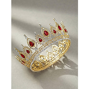 SWEETV Royal Queen Crown, Wedding Tiara for Bride, Rhinestone Tiaras and Crowns for Women, Costume Headpiece for Birthday Cosplay Party Celebration,Red, Bailey