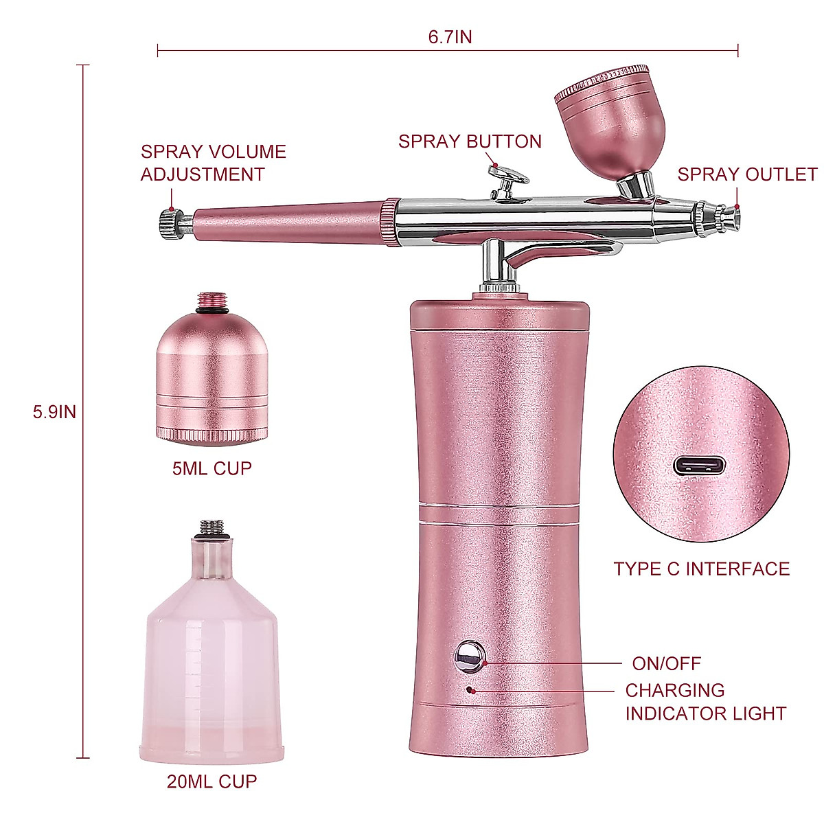 Yofuly Nail Airbrush Machine, Mini Airbrush Kit Handheld Cordless Airbrush for Nails Art, Makeup, Model Painting, Cake Decor, Model Painting, Rechargeable Spray Airbrush Gun with 2 Capacity Cups