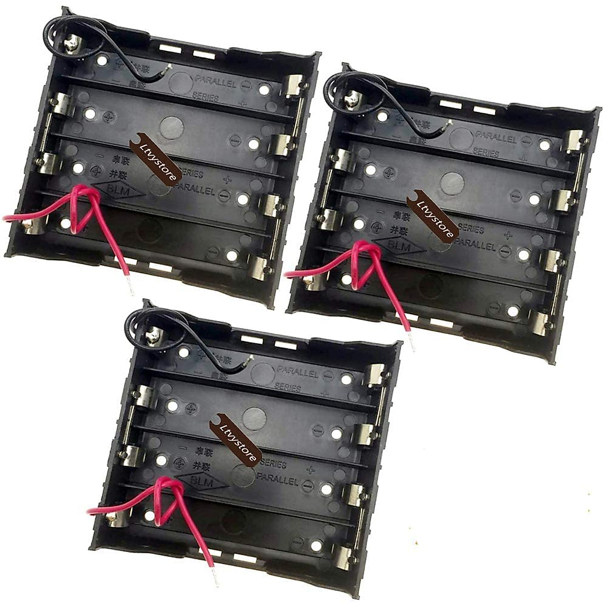 18650 Battery Case Holder, 3 Pcs 4 Slots x 3.7V 14.8Volt DIY Battery Storage Box, in Series Black Plastic Batteries Case for 4 x 18650 Ltvystore