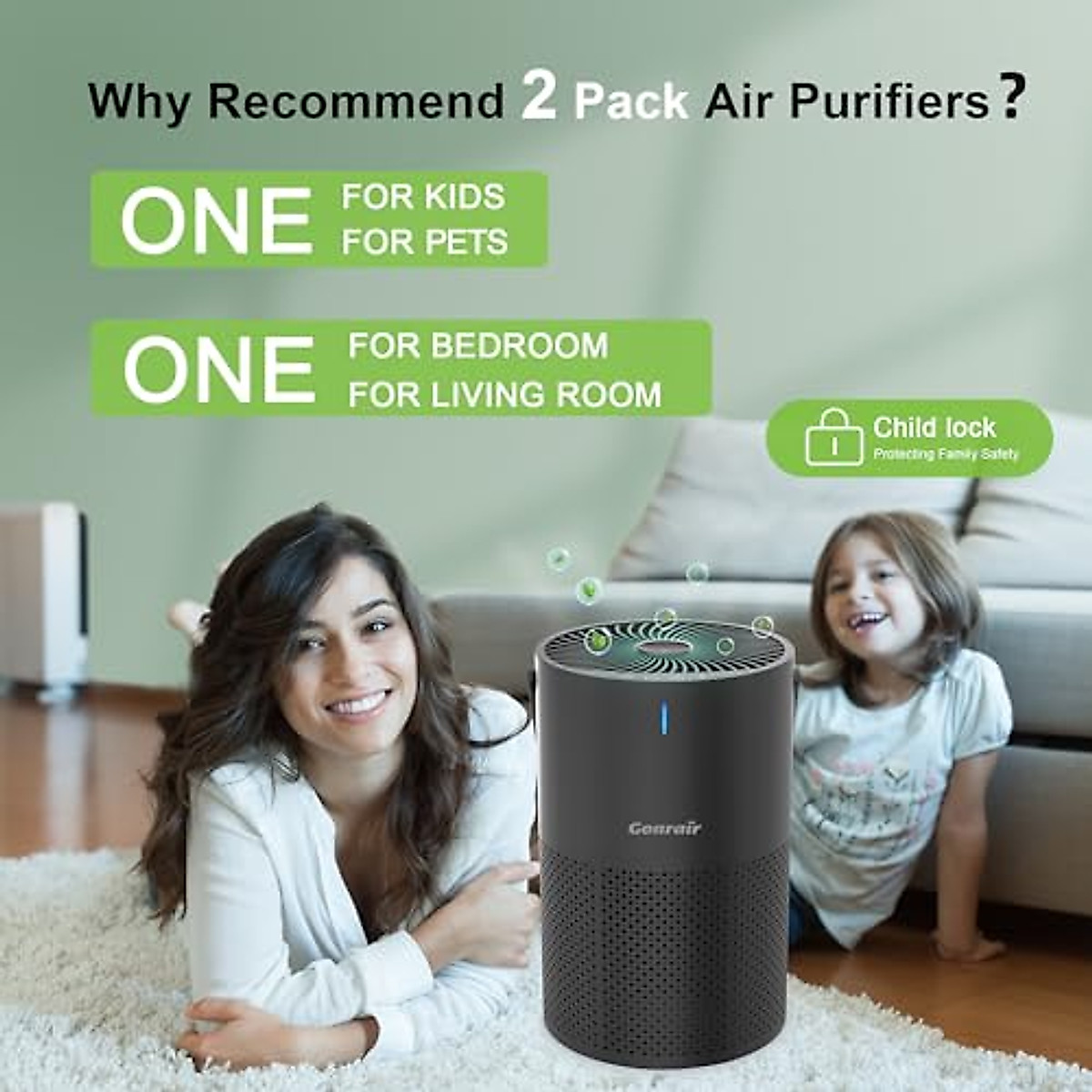 2 Pack Air Purifiers for Home,5 Layers H13 HEPA Air Filter, 22db Quiet Air Purifiers for Bedroom Pets,Desktop,Kitchen,Filter 99.99% Smoke,Pollen, Pet Dander,Dust, Ozone Free, Available for California