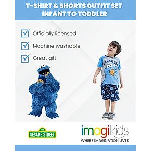 Sesame Street Cookie Monster Infant Baby Boys T-Shirt and French Terry Shorts Outfit Set Blue/Black 12 Months