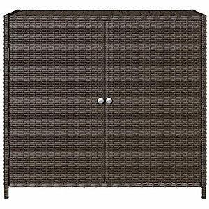loibinfen Wicker Outdoor Storage Cabinet with Two Doors, Freestanding Outdoor Patio Storage Unit, Rattan Deck Box, Brown 32.7"x17.7"x29.9" Poly Rattan, -83