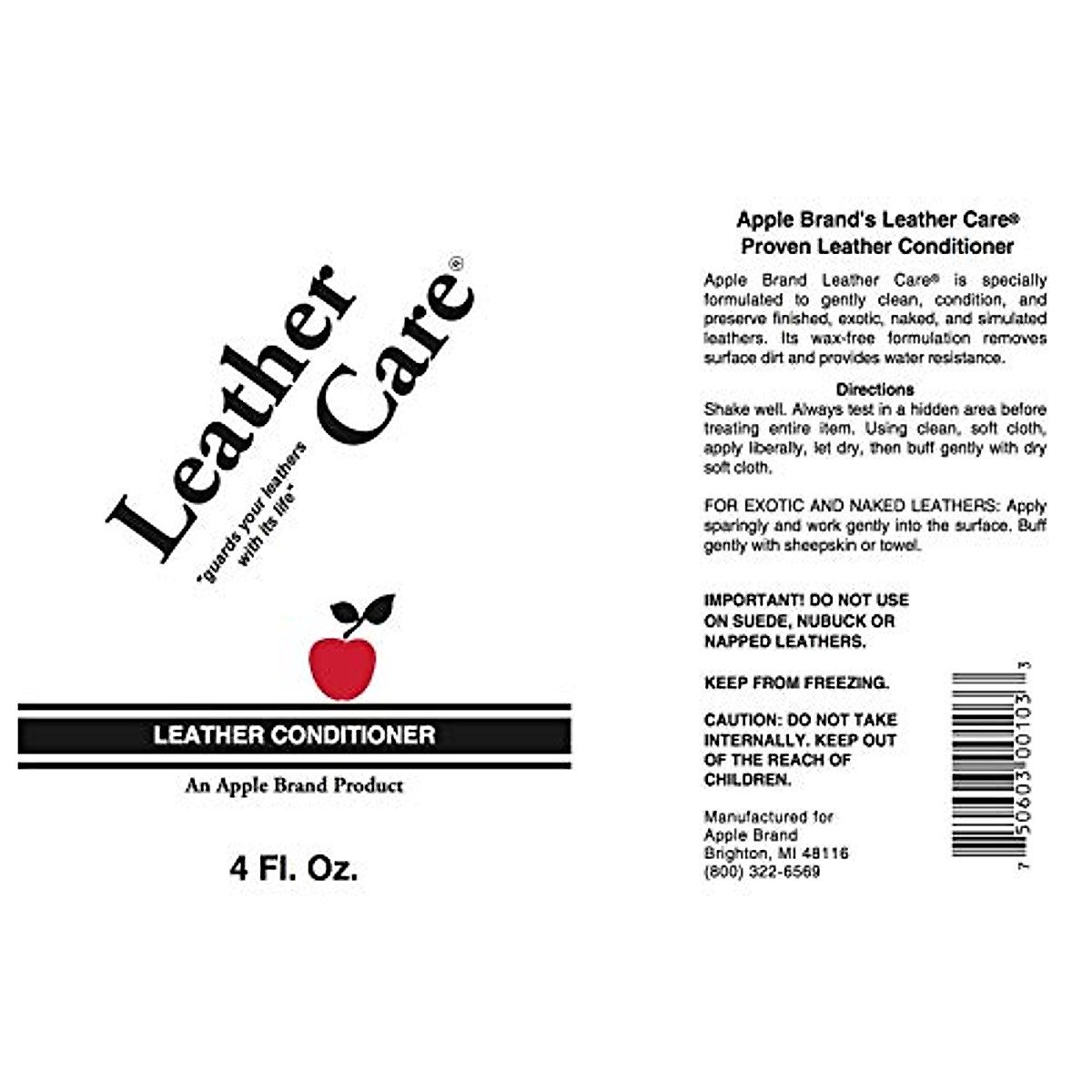 Apple Brand Wax-Free Leather Care Preservative and Conditioner - 4 Ounces