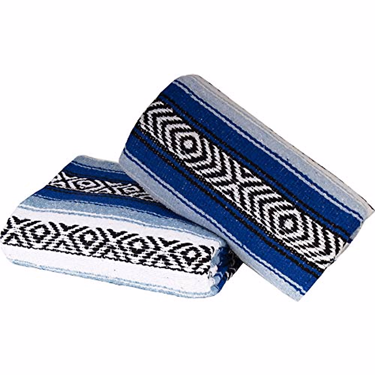 Genuine Mexican Handwoven Blanket, Premium Large Heavyweight Falsa Blanket, Serape & Yoga Blanket | Beach Blanket | Throw Blanket | Picnic Blanket(Large Heavy, Royal Blue and Light Blue)