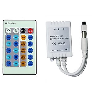 Xking IRC240-S 24 Key IR Remote Led Dimmer Controller for 5050 3528 5630 Single Color Flexible Led Strip Rope Lights Dimmer，12v 6a,DC5.5 * 2.1mm Port