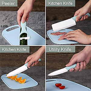 Kitchen Ceramic Knife, 6 Pieces Blue Ceramic Knife Set for Kitchen With Block, Rust Proof & Stain Resistant, Ultra Sharp Cooking Knife Set with Ceramic Peeler & Scissors for Home Restaurant (Blue)