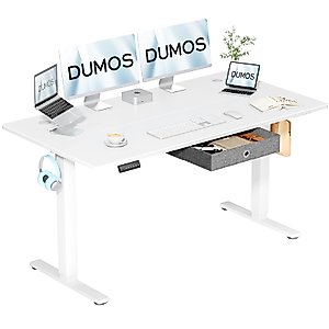 DUMOS 63 x 24 Inches Electric Height with Storage, Ergonomic Adjustable Memory Preset, Computer Stand Up Desk Suitable for Home Office, White, 63'' x 24''-Drawer