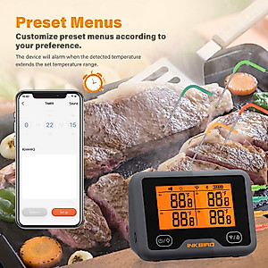 Inkbird Wi-Fi Bluetooth Grill Thermometer, Wireless BBQ Thermometer with 4 Probes,Digital Meat Thermometer for Smoker, Oven, Kitchen, Drum, Grill