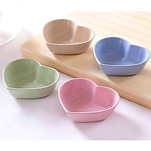 DOITOOL 4pcs Cute Heart Shaped Seasoning Dish Wheat Straw Love Sauce Dish Condiment Dishes Sushi Soy Dipping Bowl Snack Serving Dish for Wedding Valentines Day Party Decoration Pink