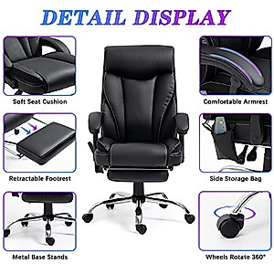 Big and Tall Ergonomic Office Chair, Massage Office Chair 350lb Wide Seat Desk Chair with Massage High Back PU Leather Computer Chair Executive Work Chair with Wheels (Black)