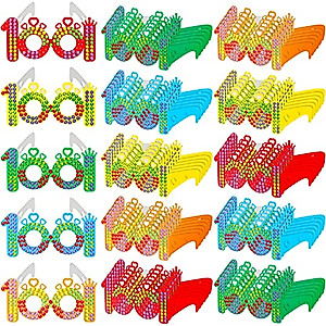 Yexiya 200 Pieces 100 Days of School Paper Glasses Bulk 100th Day Glasses 100th Day Activities Gifts for Kids Boys Girls Colorful Classroom School Celebration Party Decorative Supplies