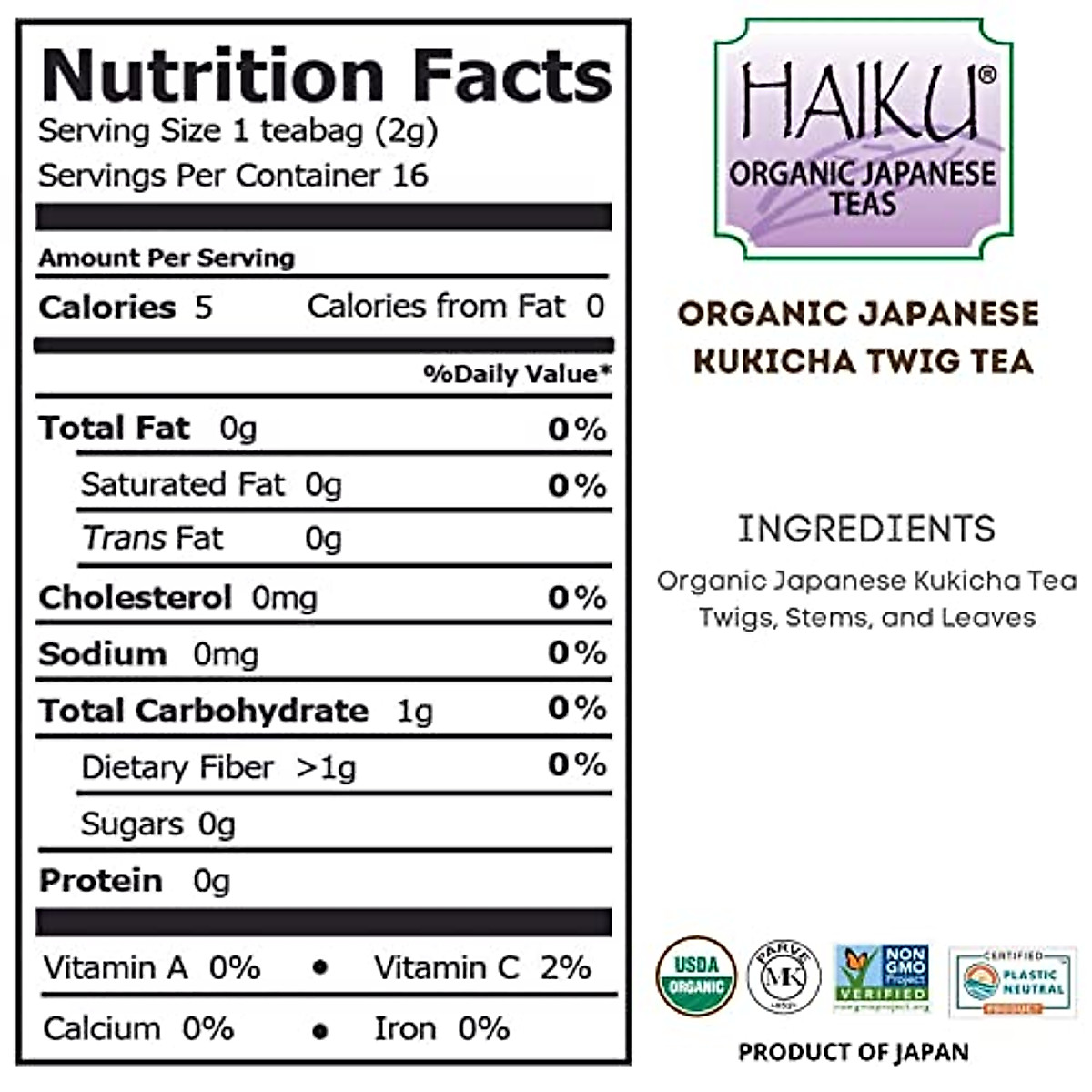 Haiku Tea Kukicha Twig Organic, 16 ct
