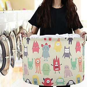 visesunny Collapsible Large Capacity Basket Cute Monster Colored Patterned Clothes Toy Storage Hamper with Durable Cotton Handles Home Organizer Solution for Bathroom, Bedroom, Nursery, Laundry,Closet