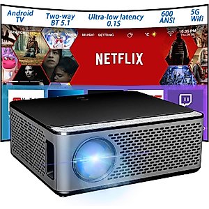 Upgrade 4K Projector with WiFi and Bluetooth, Native 1080P, Ultra-low Latency of 0.1 Seconds, 600 ANSI, Keystone & 50% Zoom, 300" Display, Home Theater, Compatible with iOS/Android/HDMI/Win/PS5/TV