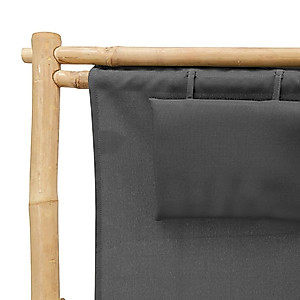 MSLAONXC Deck Chair Bamboo and Canvas,Porch Chairs,Backyard Chairs,Lawn Chairs,Balcony Chairs,Garden Chairs,Camping Chair,for Lawn, Poolside, Courtyard, Balcony, Garden,Living Room,Dark Gray