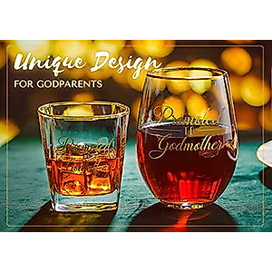 Onebttl Godparent Proposal Gift Set, 17oz Wine Glass & 8.5oz Whiskey Glass Set, Godmother and Godfather Gift, Ideal for Godparent Birthday, Proposal, Baptism
