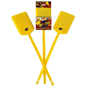 Swat-N-Scoop, Heavy Duty Fly Swatter and Spider Catcher and Release. Insect Fly Catchers for Inside Home. House Fly Swatter or Humane Bug Catcher with Built in Insect Scoop. (3pk, Yellow)