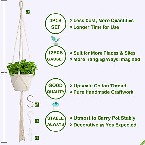 petonfun Macrame Plant Hangers Indoor Macrame,4 Pack Hanging Planter Holder for Window,Ceiling Crochet Handmade Boho Home Decor Set for Hanging Plants Basket Pot,Ivory