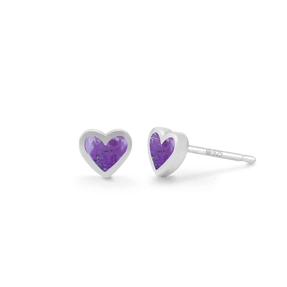 Boma Jewelry Sterling Silver Heart Stud Earrings (Purple Turquoise)