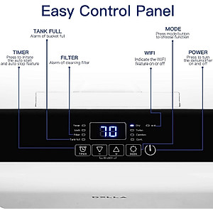DELLA 3000 Sq. Ft Smart Dehumidifier WIFI, 35 Pint DOE (Previously 50 pint), 115V Energy Star Appliance, Ideal for Basements, Large & Medium Rooms, and Bathrooms