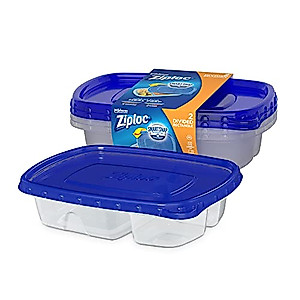 Ziploc Food Storage Meal Prep Containers Reusable for Kitchen Organization, Smart Snap Technology, Dishwasher Safe, Divided Rectangle, 2 Count (Pack of 2)