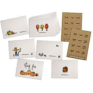 Fall Thank You Cards with Envelopes - Fall Themed Note Cards Variety - 24 Pack