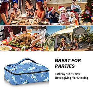 Kcldeci Insulated Thermal Food Carrier Insulated Casserole Carrier for Hot or Cold Food,Cute Sharks Cartoon Pattern Insulated Tote Bag for Potluck Cookouts Parties Picnic,Lasagna Lugger