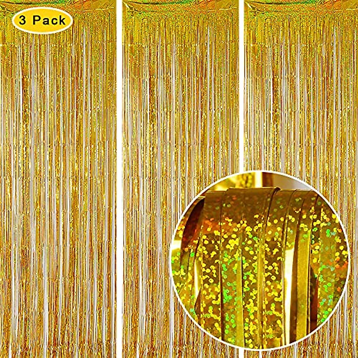 BEAYFILY 3 Pack Fringe Curtains Party Decorations,Tinsel Backdrop Curtains for Parties,Photo Booth Wedding Graduations Birthday Christmas Event Party Supplies (Golden)