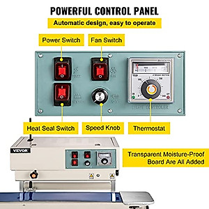 VEVOR Continuous Band Sealer, 0.24-0.6 in/6-15 mm Seal Width, FR900 110V/60Hz Vertical Sealing Machine, Band Heat Sealer with Digital Temperature Control for PVC Membrane Bag Film