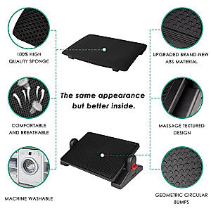 Prodigen Upgrade Adjustable Under Desk Footrest Ergonomic Foot Rest with Removable Sponge Cushion for Home, Office, Four Seasons, Tilt Angle Adjustment Non-Skid Massage Surface Comfort