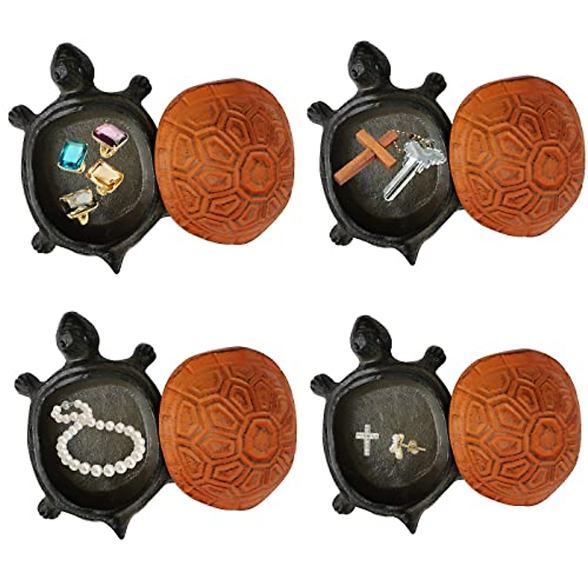 BSTGIFTS Cast Iron Turtle Key Hider - Spare Key Holder - Garden Decoration Turtle, Jewelry Trinkets Box for Key, Ear Studs, Ring, Paper Clip (Orange Red)