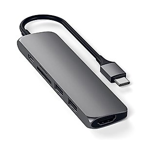 Satechi USB C Hub Multiport Adapter Slim V2, USB C Docking Station with 4K HDMI, 60W USB C PD Charging, 2 USB-A, Micro/SD Card Readers, for MacBook Pro/Air M1 M2 M3, Windows - Space Gray