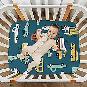 Fitted Playard Sheets Mini Crib Sheets Stretchy for Baby Girls Boys Car Childish Truck Soft Neutral