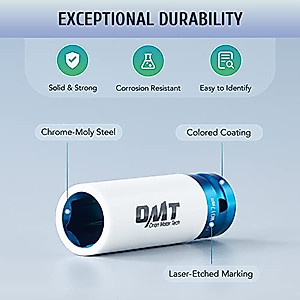 OMT Metric Impact Socket Tool Set, 5 Piece 15 17 19 21 22 mm Sockets for 1/2 Inch Drive, Non-Marring Protective Wheel Lug Nut Impact Socket Set
