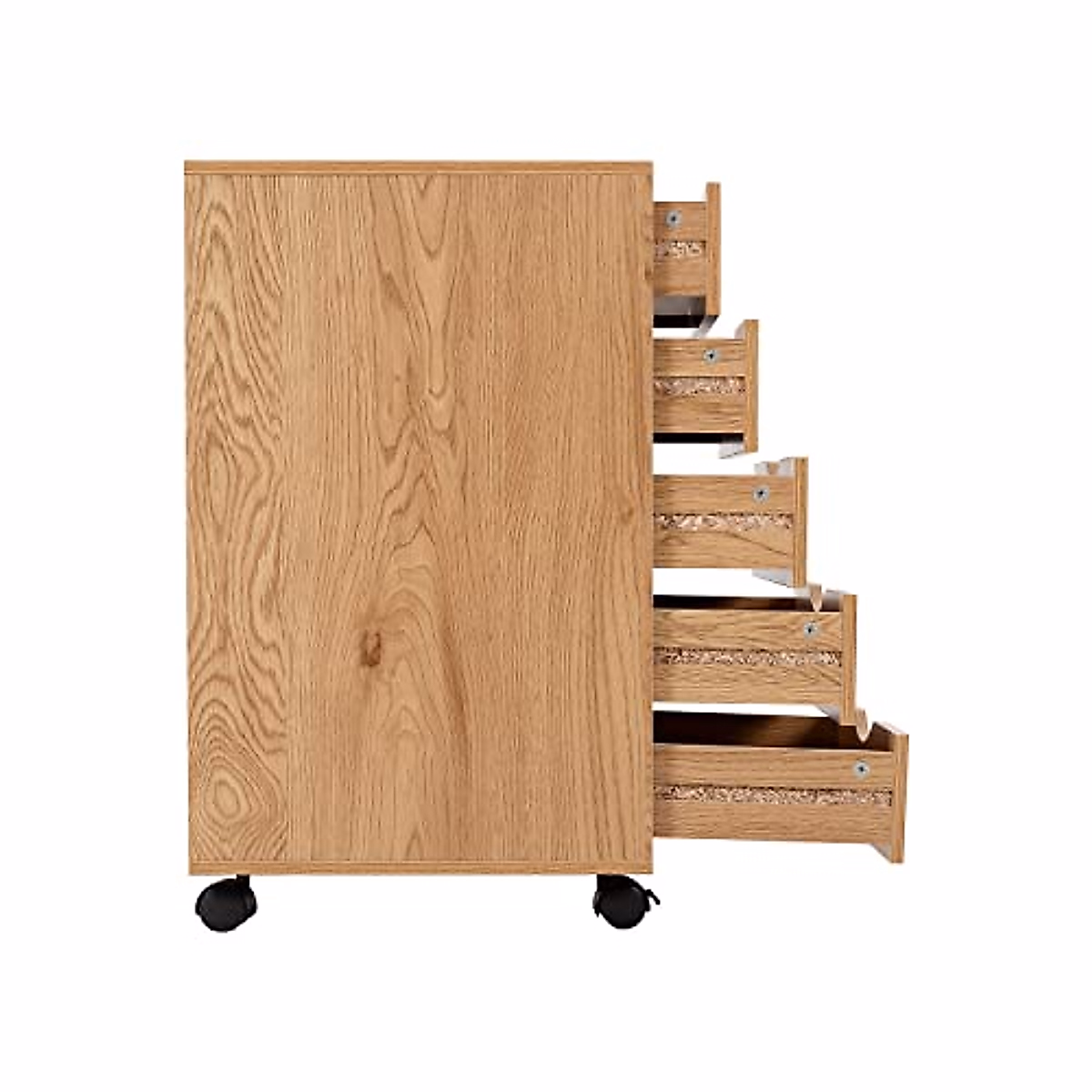 Naomi Home Taylor 5 Drawer Chest, Wood Storage Dresser Cabinet with Wheels, Storage Organization, Makeup Drawer Unit for Closet, Bedroom, Office File Cabinet 180 lbs Capacity – Natural