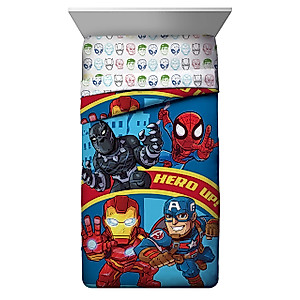 Jay Franco Marvel Super Hero Adventures Double Team 4 Piece Toddler Bed Set Super Soft Microfiber Bed Set-Bedding Features Captain America,Spiderman, Iron Man & Black Panther Official Marvel Product