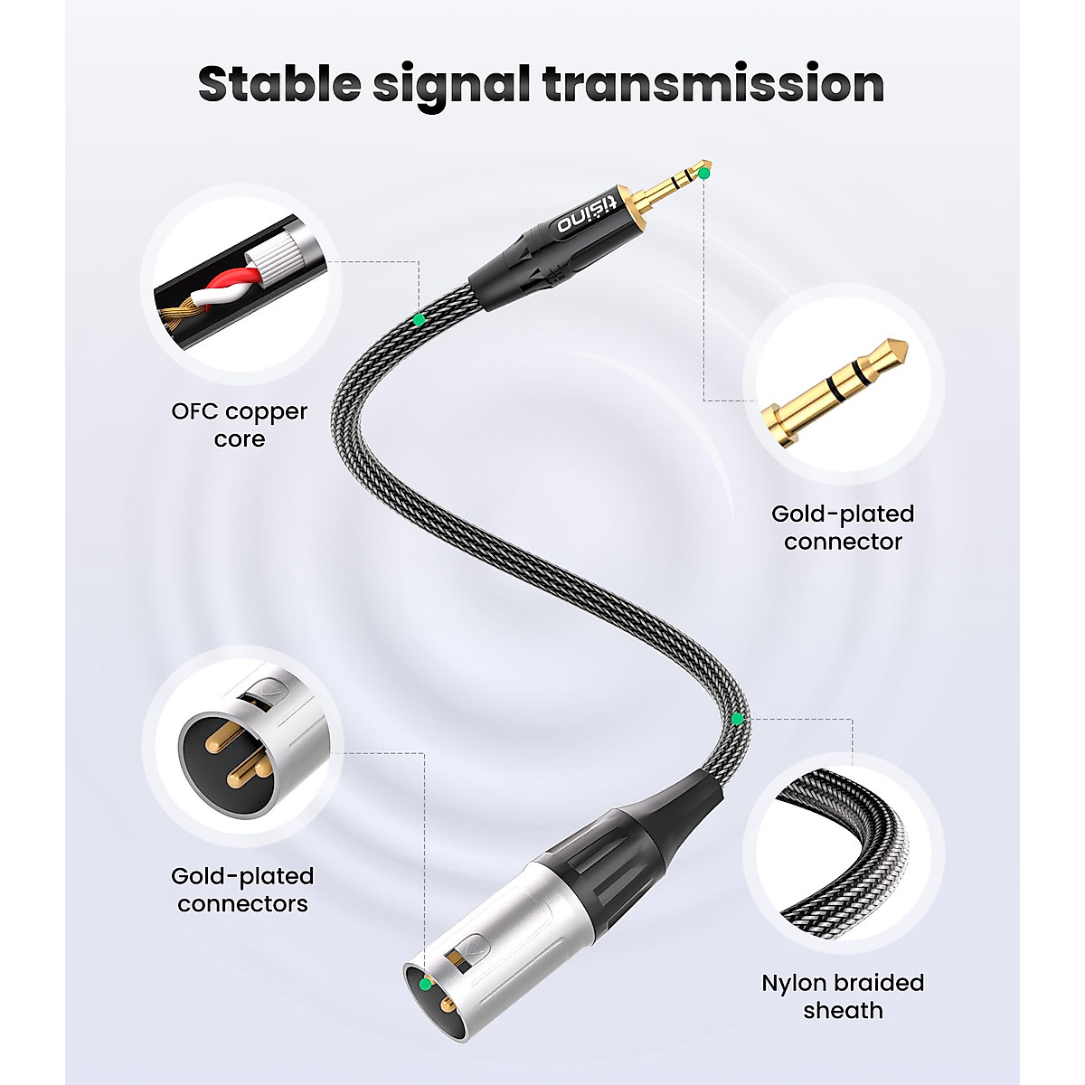 tisino 3.5mm to XLR Balanced Cable Adapter, Gold-Plated 1/8 inch Mini Jack Aux to XLR Male Mono Audio Cord for Cell Phone, Laptop, Speaker, Mixer - 1ft