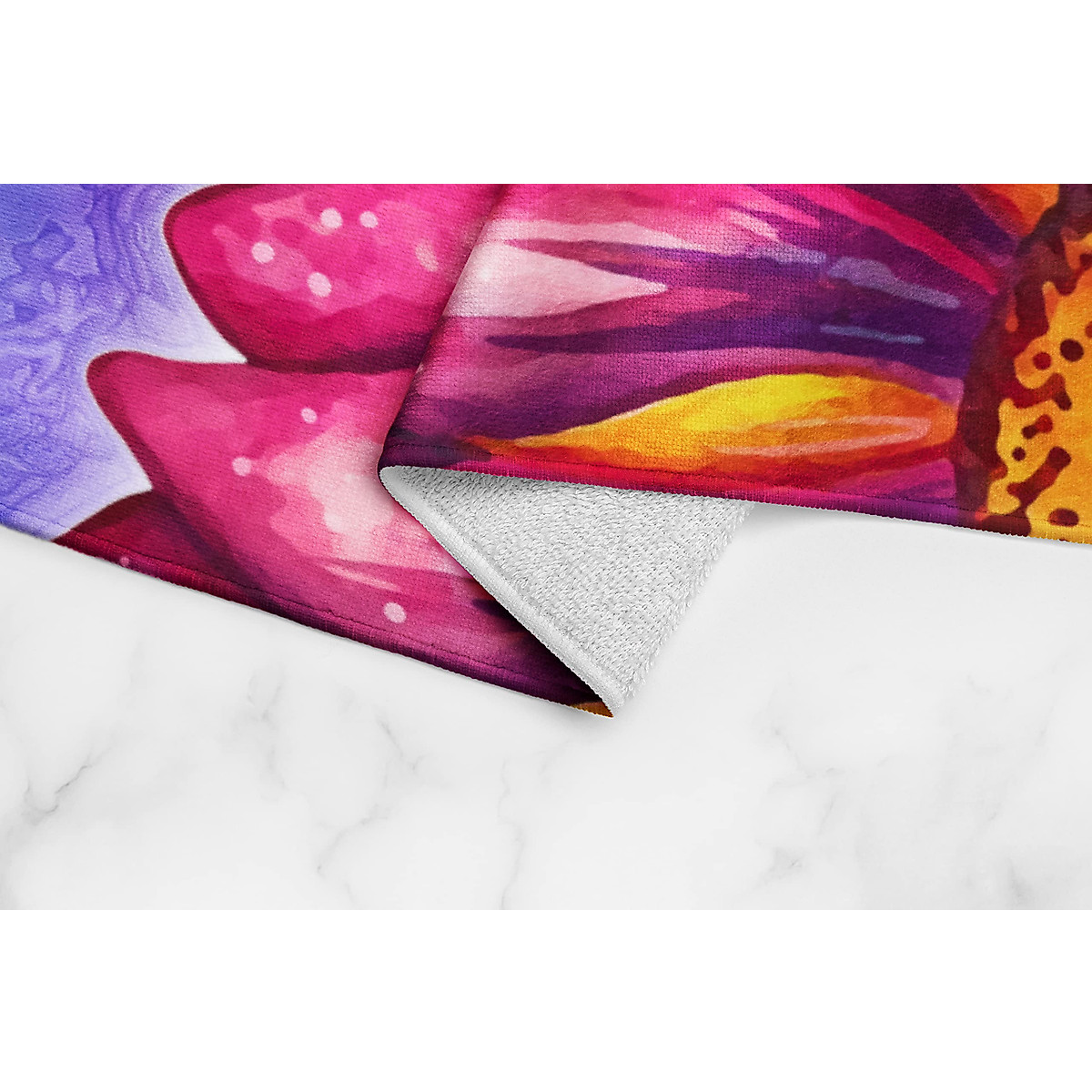 Pink Flower Print Hand Towel - Kitchen Towel - Bathroom Hand Towel - Cotton Terry Cloth - 15"x25"