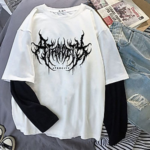 Goth Shirt Gothic Shirt Fake Two-Piece Alternative Clothing Goth Long Sleeve Top Grunge Clothes (Black02,XXL,XX-Large)