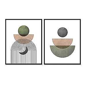 Mid Century Modern Print Set Of 2 Abstract Wall Art Olive Green Wall Decor Minimalist Abstract Decor Moon and Sun Wall Art Set UNFRAMED 11x14inch