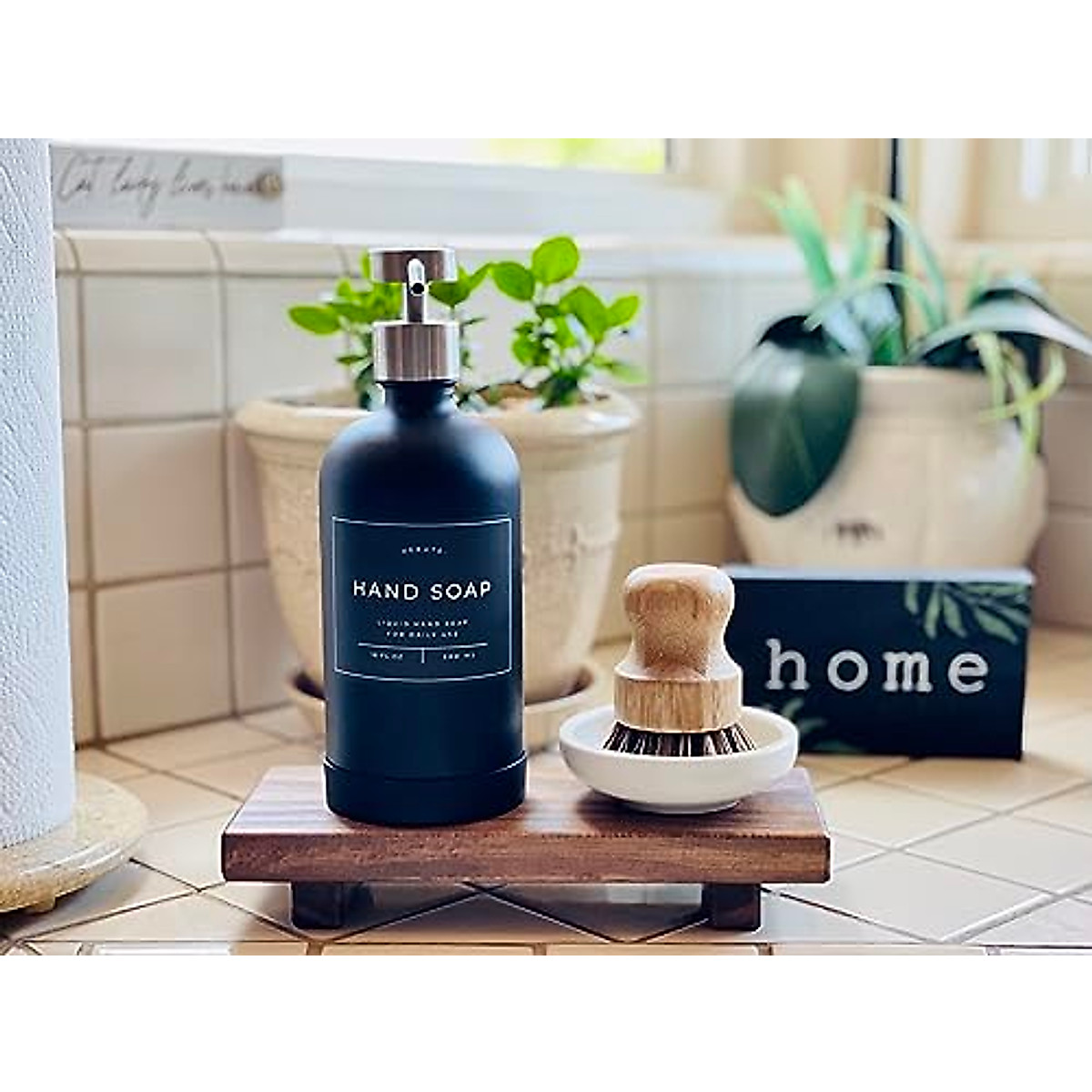 Wood Pedestal Soap Stand, Farmhouse Wood Riser, Soap Dish Holder Decor for Bathroom Kitchen, Soap Tray, Rustic Candle Plant Holder, Counter Decor, Display Rectangular Decorative (Antique Walnut)