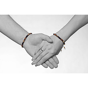 AMBERAGE Friendship Braided Bracelets with Natural Baltic Amber Beads for Adults/Teens- Hand Made (4 Colors) (1PC BROWN COLOR)