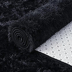 Fulie Ultra Soft Shag Area Rugs for Bedroom, Black Fluffy Modern Plush Rugs for Living Room Kids Girls Dorm Room Floor Carpets, Fuzzy Rugs for Nursery Bedside Home Decor, 3x5 Feet